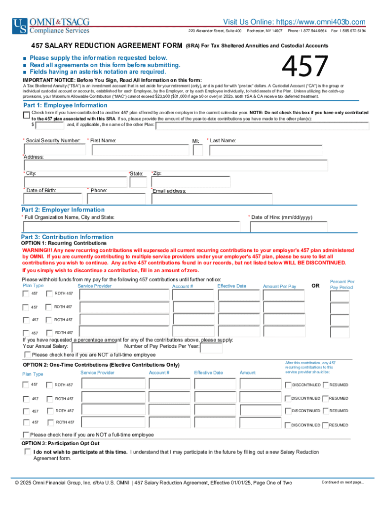 Fillable Online 457 Salary Reduction Agreement Form Fax Email Print ...