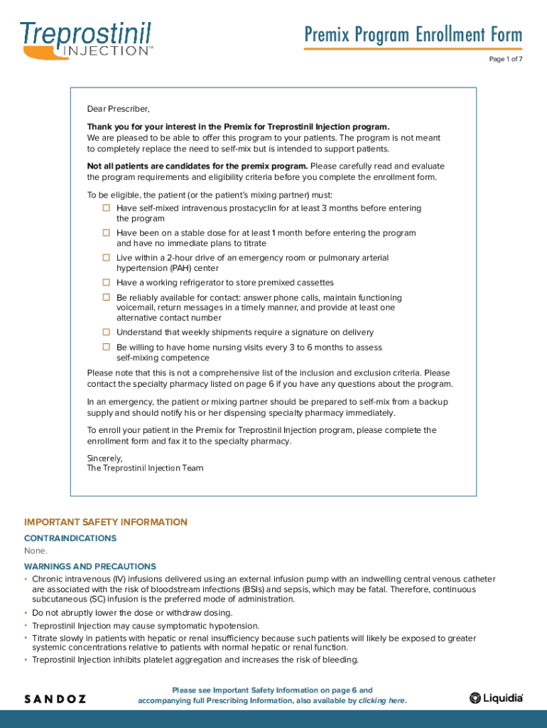Fillable Online Premix Program Enrollment for Treprostinil Injection Fax Email Print - pdfFiller