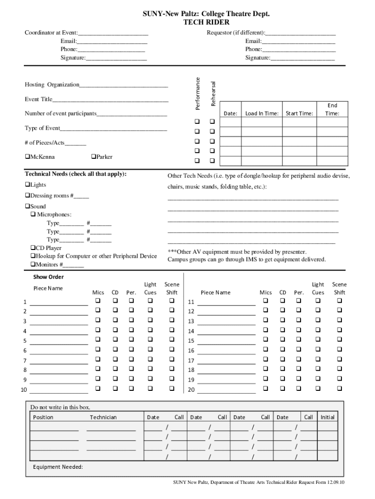 Fillable Online Suny New Paltz Theatre Department Technical Rider Fax Email Print - pdfFiller