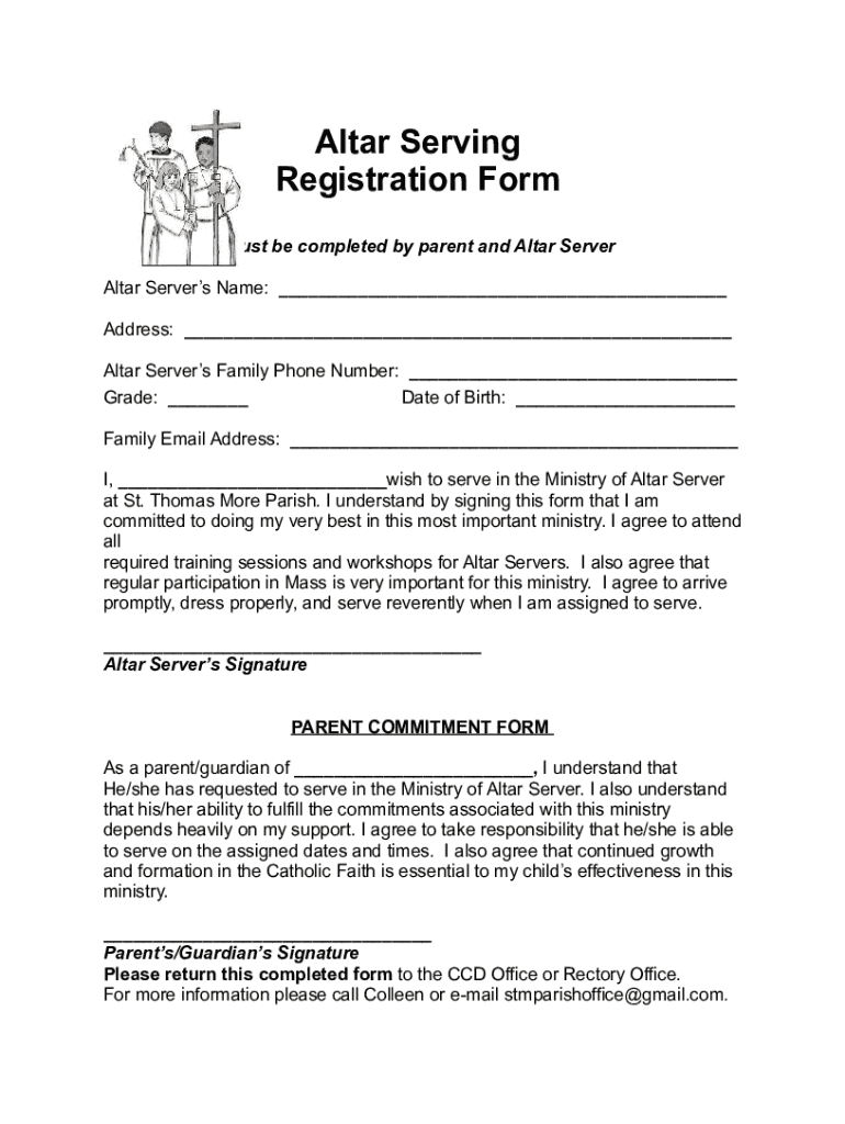 Fillable Online Altar Serving Fax Email Print - pdfFiller