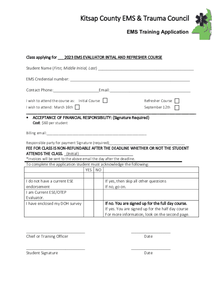 Fillable Online Kitsap County Ems & Trauma Council Ems Training Application Fax Email Print ...