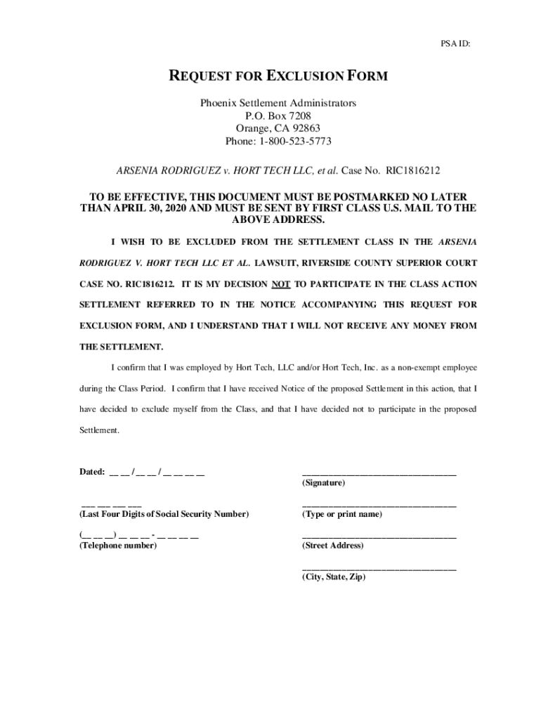 Fillable Online Arsenia Rodriguez V. Hort Tech Llc Exclusion Request ...