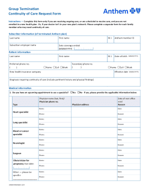 Fillable Online Group Termination Continuity of Care Request Form Fax ...