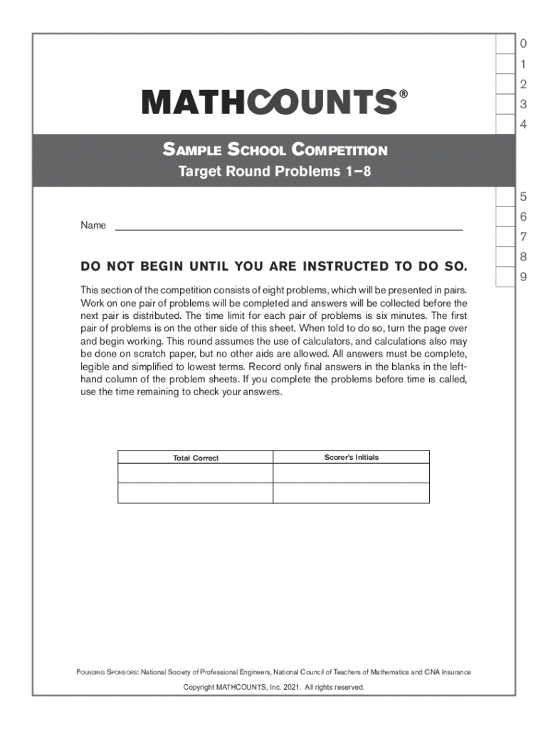 Fillable Online Mathcounts Sample School Target Round Problems Fax ...