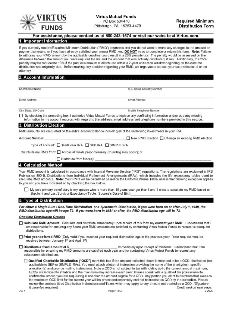 Fillable Online Virtus Mutual Funds Required Minimum Distribution Form ...