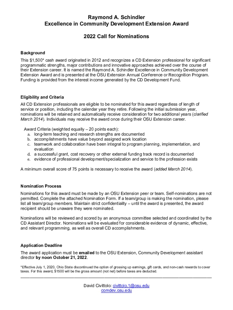 Fillable Online Excellence in Community Development Extension Award ...