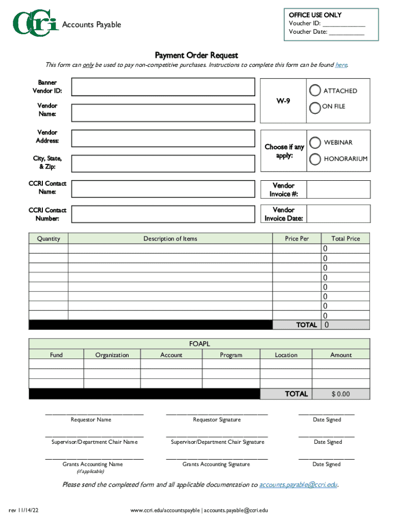 Fillable Online Accounts Payable Payment Order Request Fax Email Print - pdfFiller