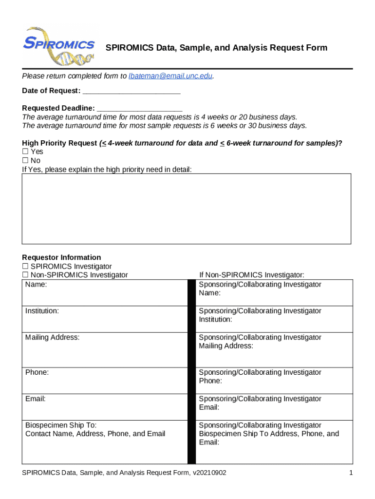 Spiromics Data, Sample, and Analysis Request Doc Template | pdfFiller