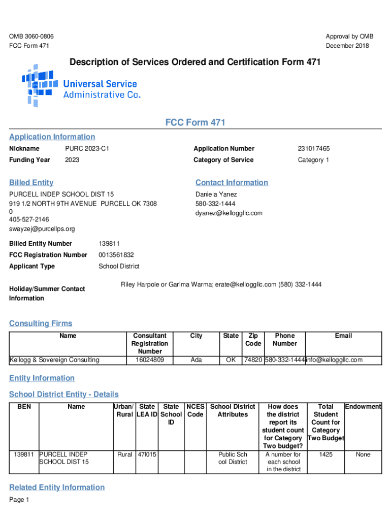 Fillable Online Fcc Form 471 - Description of Services Ordered and ...