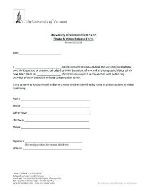 Fillable Online University of Vermont Extension Photo & Video Release ...