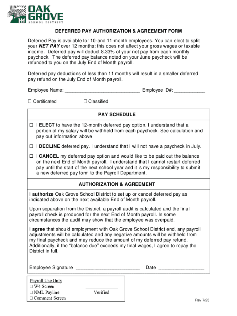 Fillable Online Deferred Pay Authorization & Agreement Fax Email Print ...