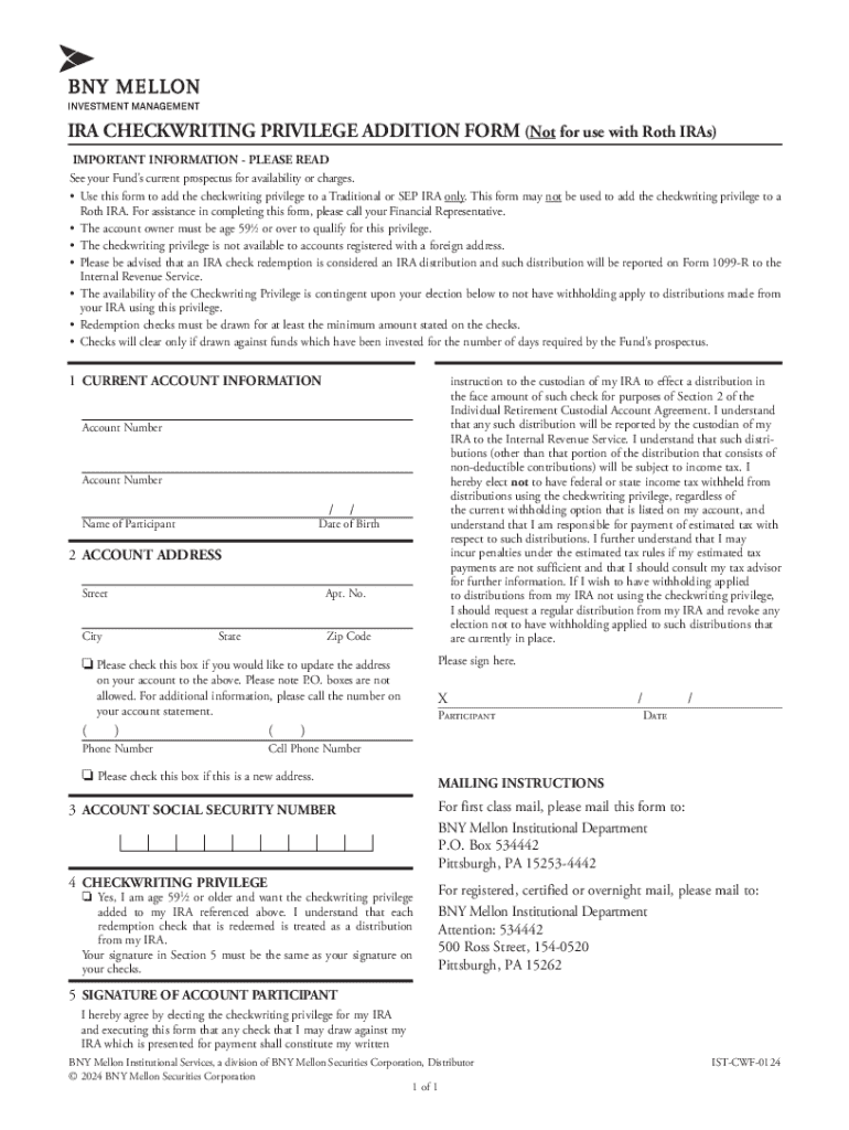 Fillable Online Ira Checkwriting Privilege Addition Form Fax Email Print - pdfFiller