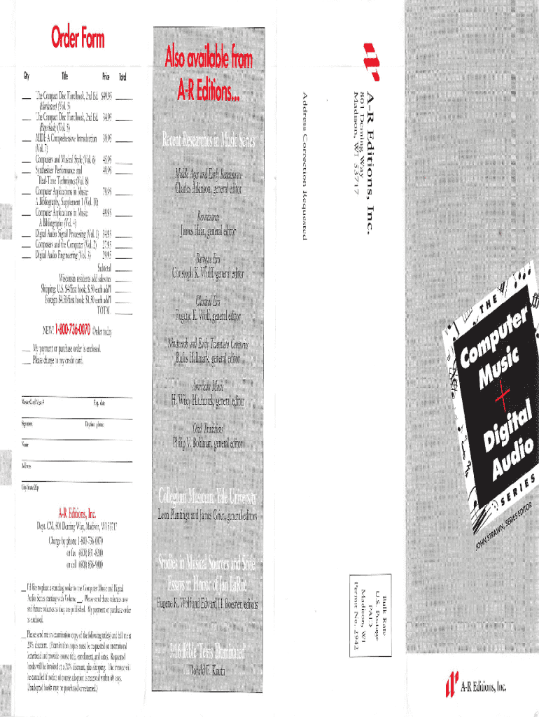 Fillable Online a-r Editions Order Form Fax Email Print - pdfFiller