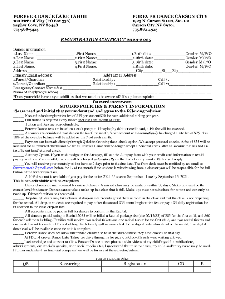 Fillable Online Forever Dance Registration Contract Fax Email Print ...