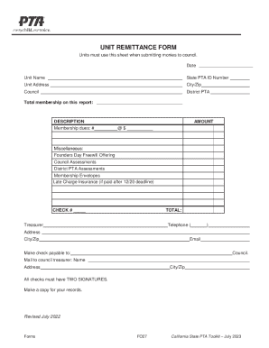 Fillable Online Unit Remittance Form Fax Email Print - pdfFiller