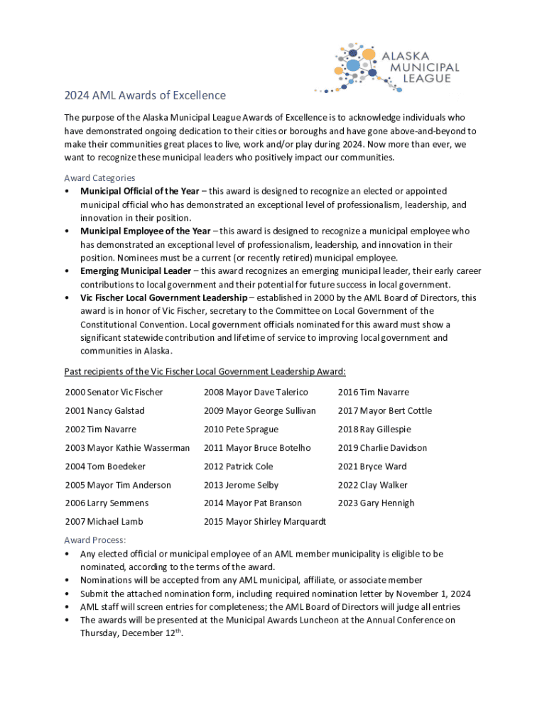 Fillable Online 2024 Aml Awards of Excellence Fax Email Print - pdfFiller