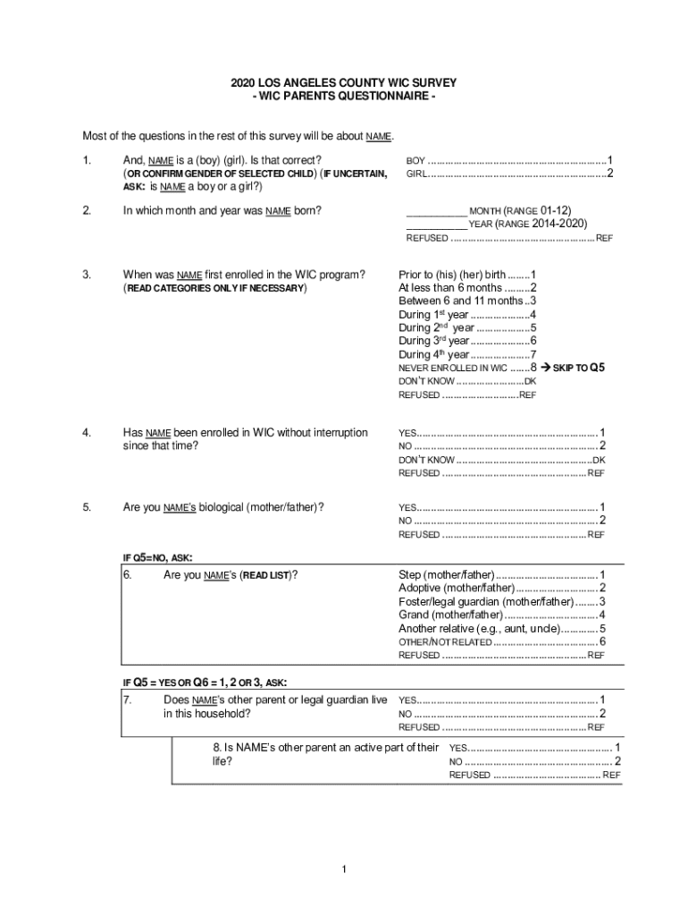Fillable Online 2020 Los Angeles County Wic Survey Fax Email Print ...