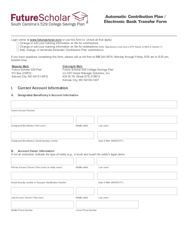 Fillable Online Automatic Contribution Plan / Electronic Bank Transfer ...