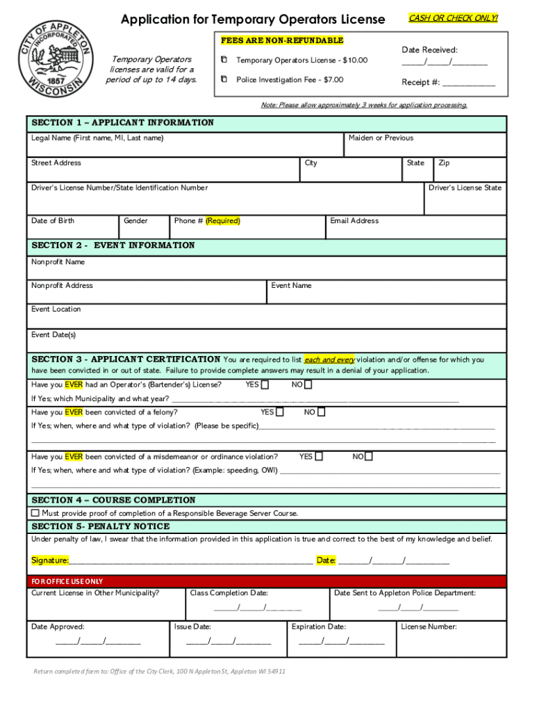 Fillable Online Temporary Operators License Application Fax Email Print ...