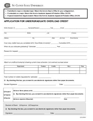 Fillable Online Undergraduate Overload Credit Application Fax Email Print - pdfFiller