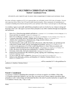 Fillable Online Columbus Christian School Student Commitment Form Fax Email Print - pdfFiller