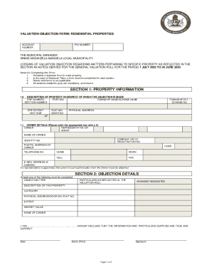 Fillable Online Valuation Objection Form: Residential Properties Fax ...