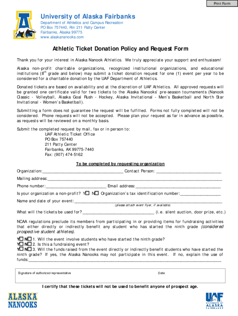 Fillable Online Athletic Ticket Donation Policy & Request Fax Email Print - pdfFiller