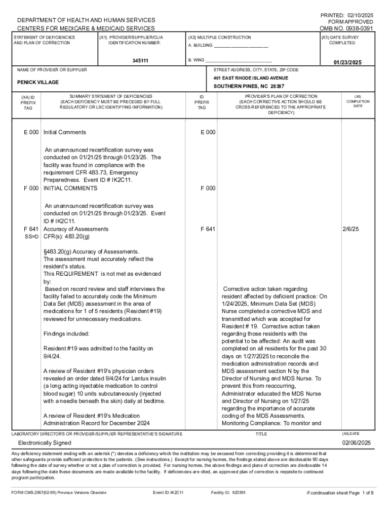 Fillable Online Statement of Deficiencies and Plan of Correction Fax Email Print - pdfFiller