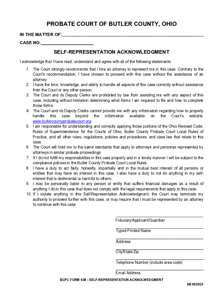Fillable Online Self-representation Acknowledgment Fax Email Print ...