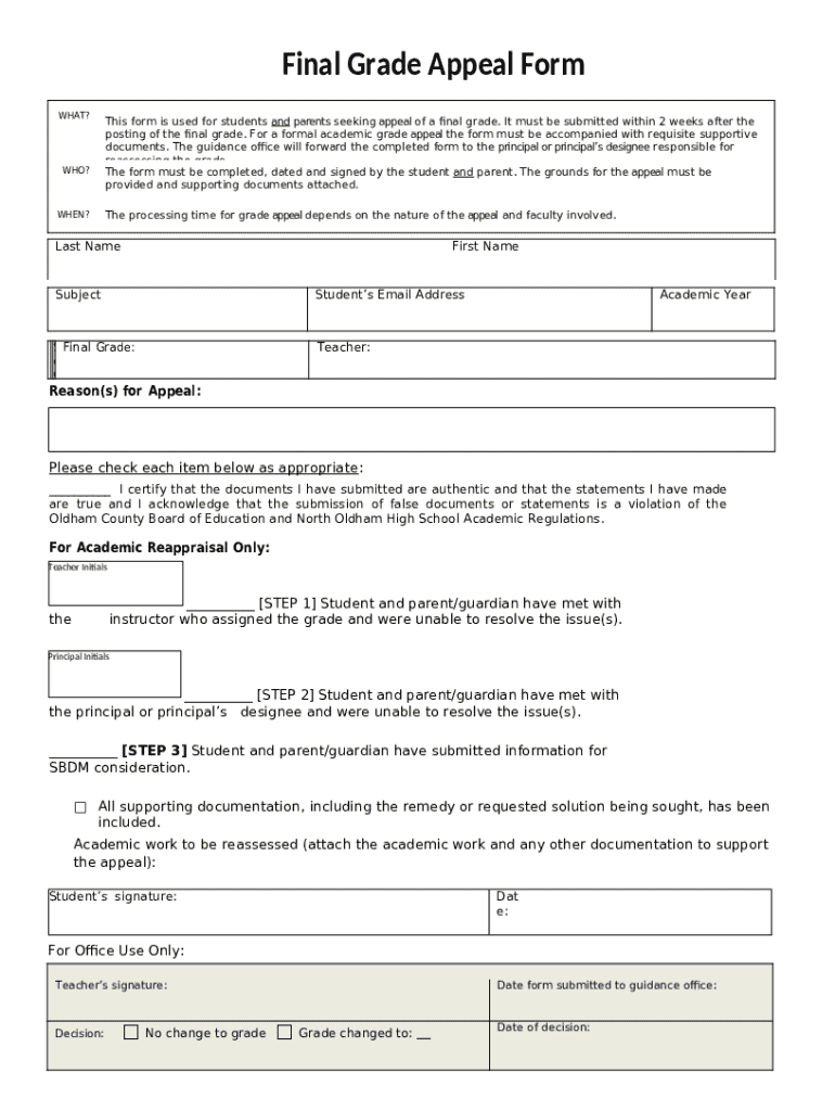 Final Grade Appeal Doc Template | pdfFiller