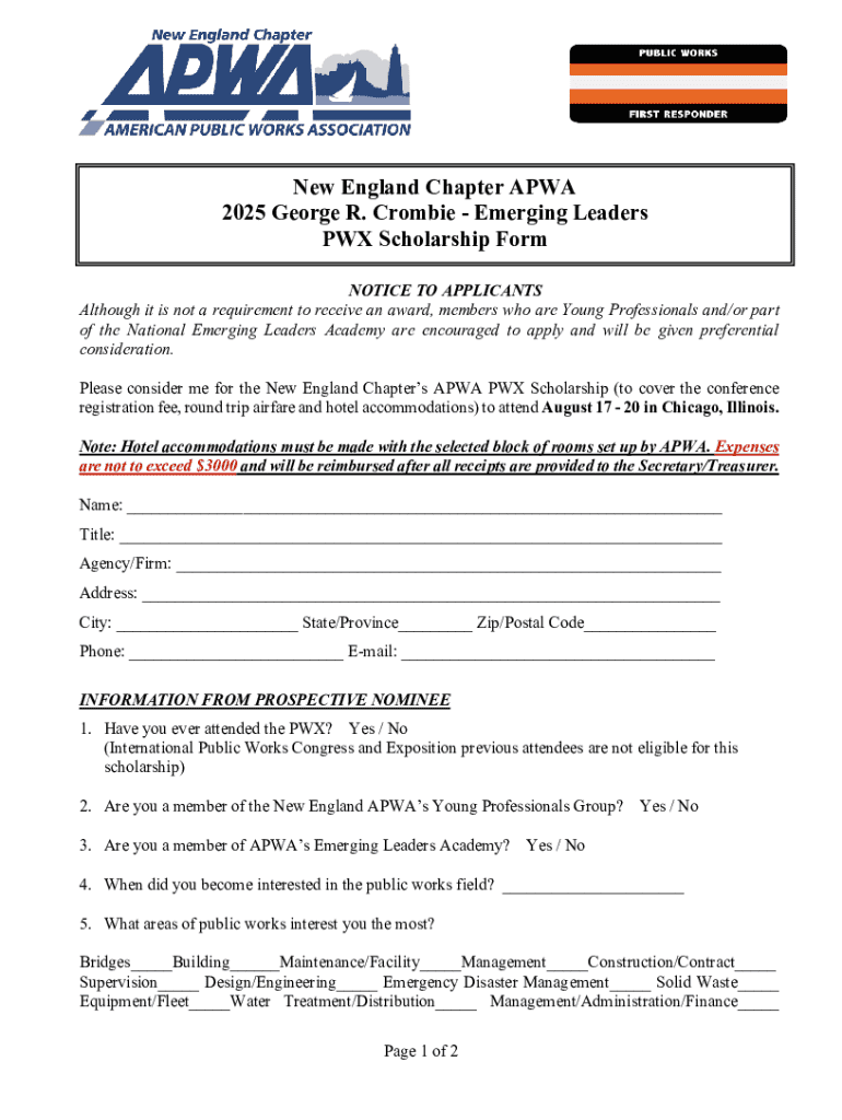 Fillable Online New England Chapter Apwa Pwx Scholarship Fax Email ...