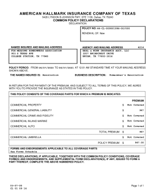 Fillable Online American Hallmark Insurance Company of Texas Common ...