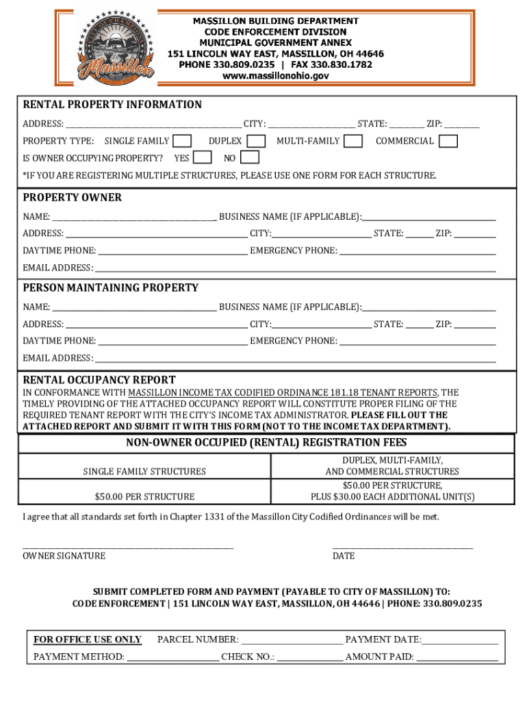 Fillable Online Non-owner Occupied Rental Registration Fax Email Print ...