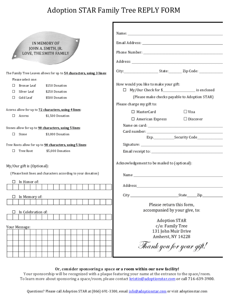 Fillable Online Adoption Star Family Tree Reply Form Fax Email Print - pdfFiller