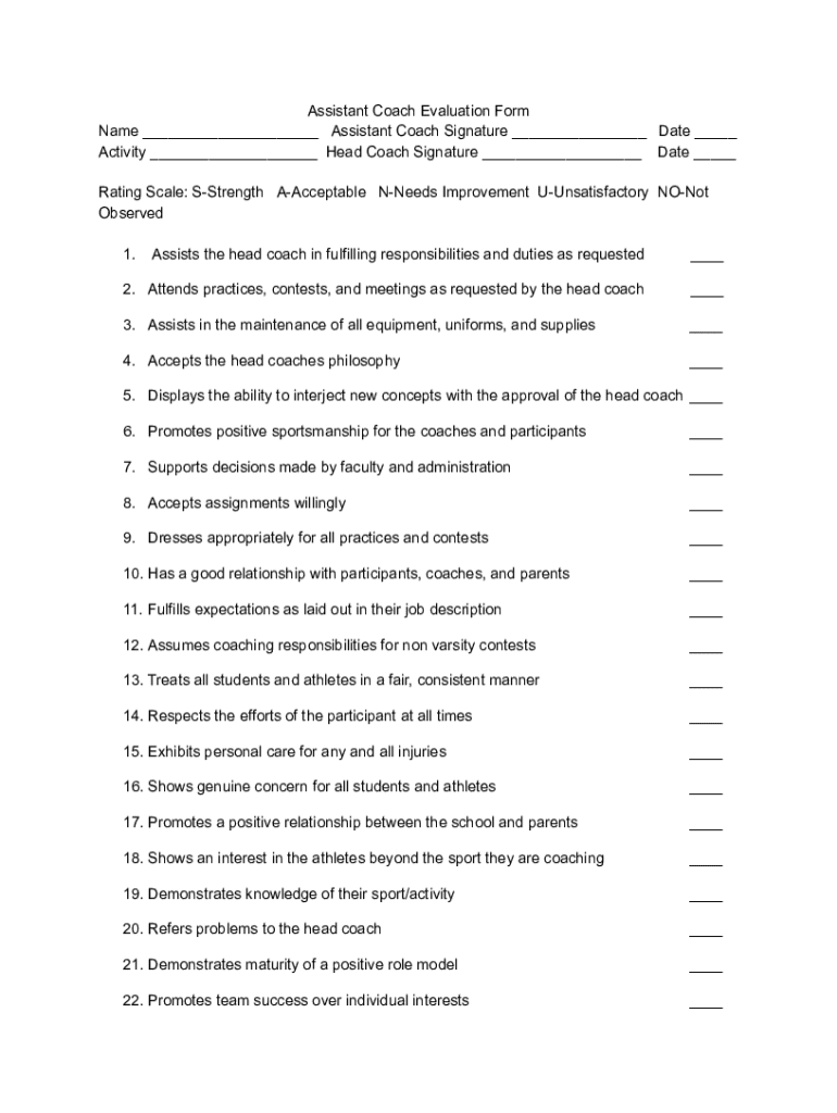 Fillable Online Assistant Coach Evaluation Fax Email Print - pdfFiller