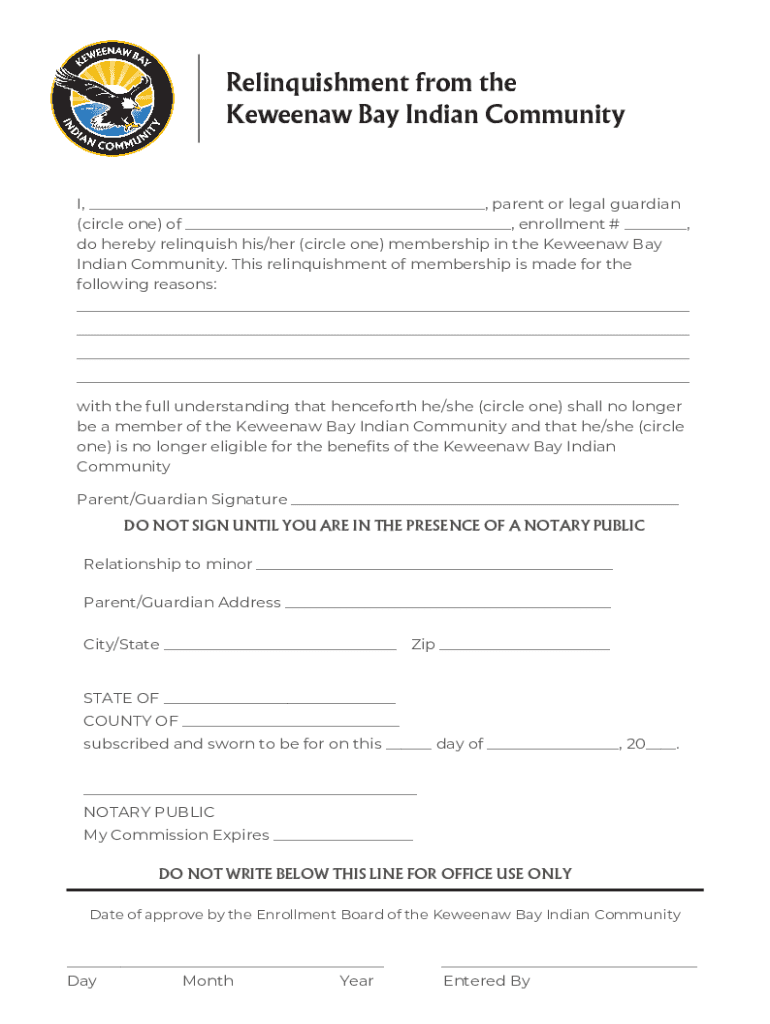 Fillable Online Relinquishment From the Keweenaw Bay Indian Community ...