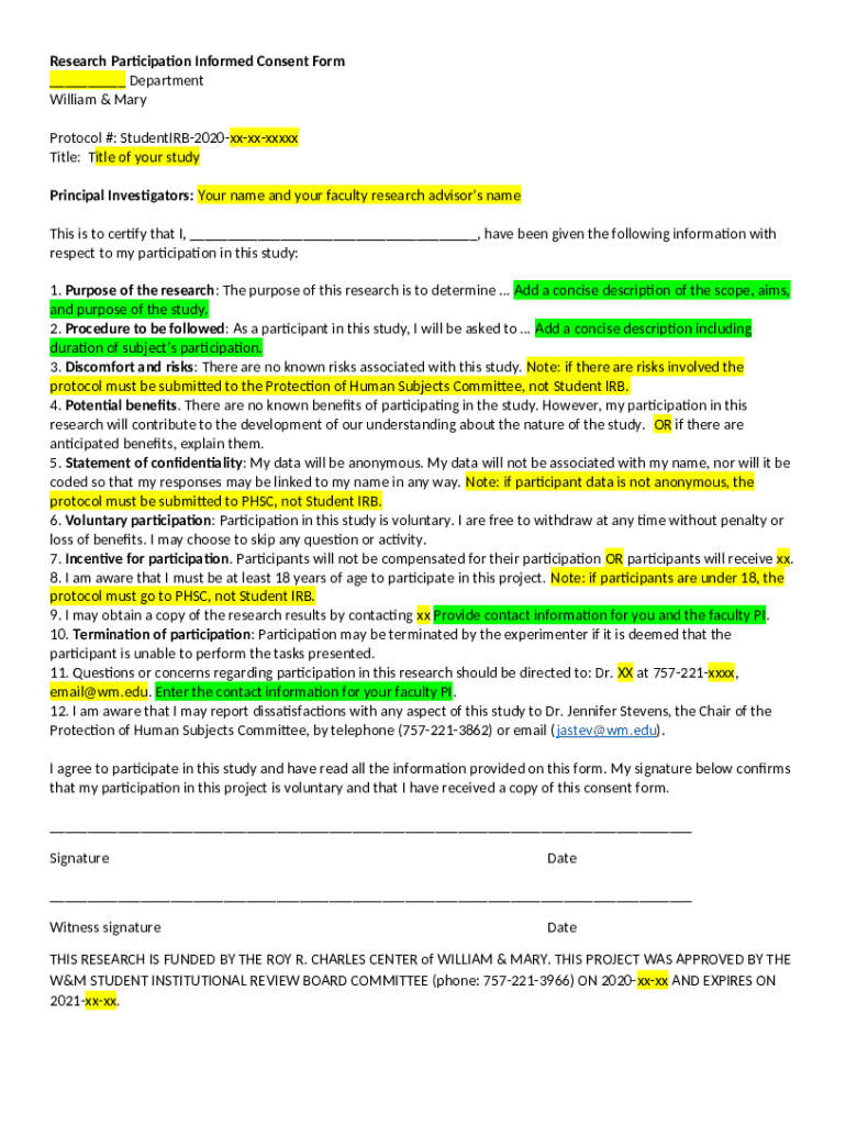 Research Participation Ined Consent Doc Template | pdfFiller