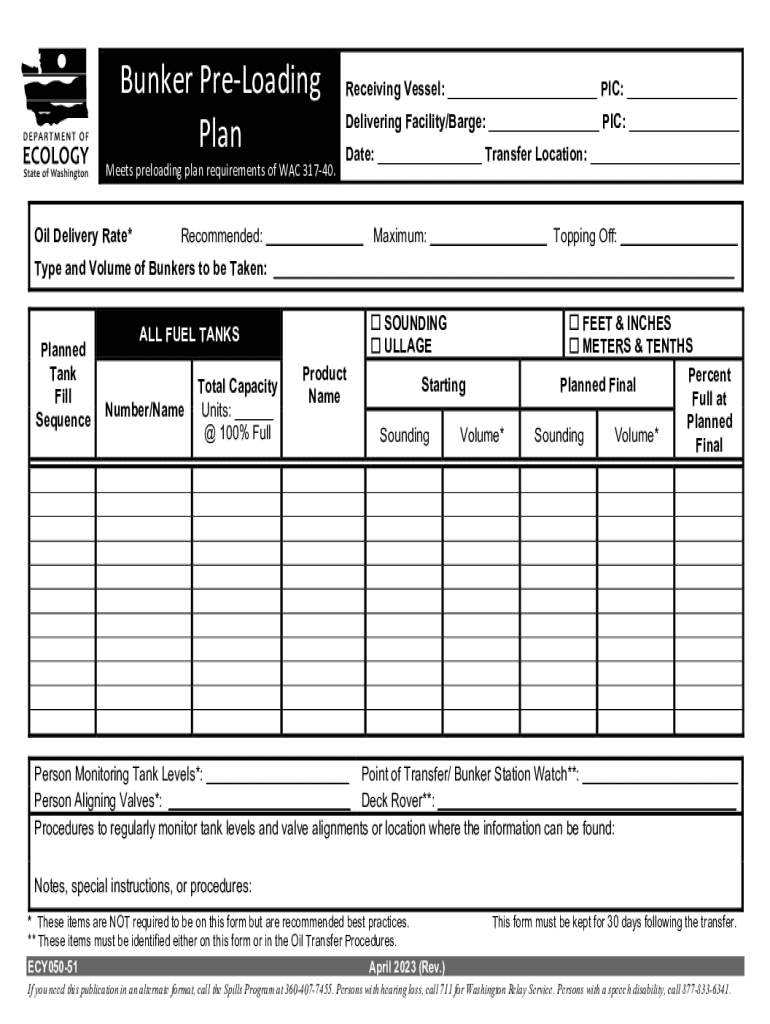 Fillable Online Bunker Pre-loading Plan Fax Email Print - pdfFiller