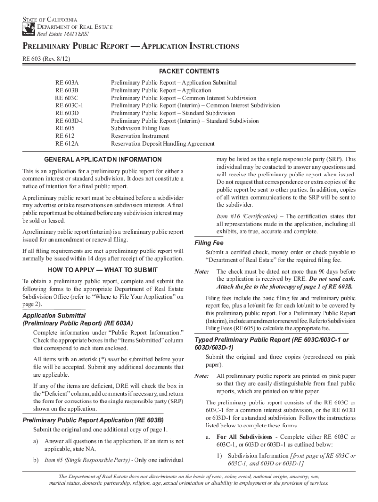 Fillable Online Preliminary Public Report — Application Instructions ...