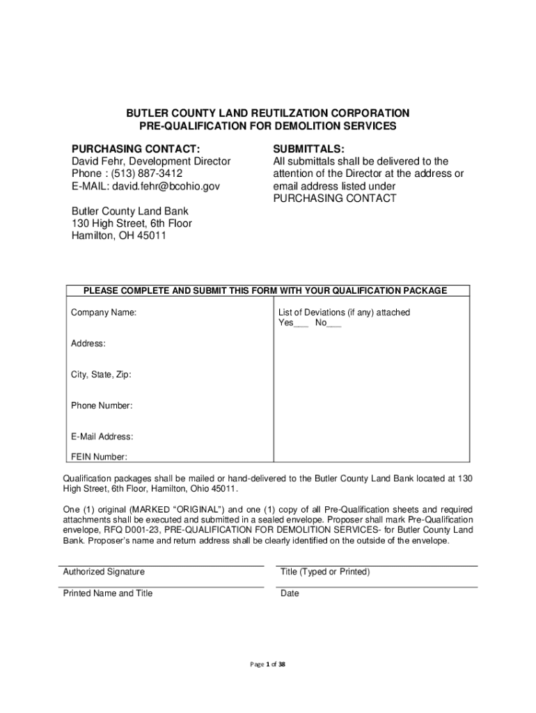 Fillable Online Butler County Land Reutilization Corporation - Pre ...
