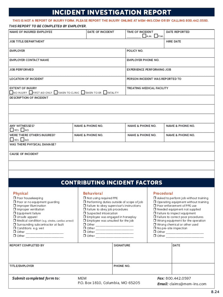 Fillable Online Incident Investigation Report Fax Email Print - pdfFiller