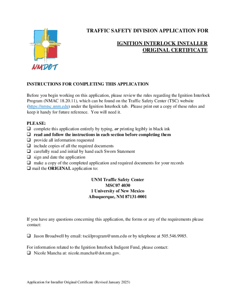 Fillable Online Traffic Safety Division Application for Ignition ...