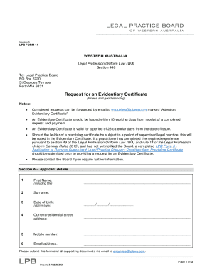 Fillable Online Request for an Evidentiary Certificate (fitness and ...