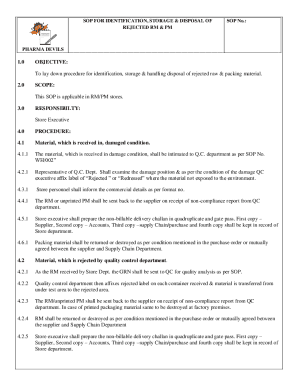 Fillable Online Sop for Identification, Storage & Disposal of Rejected ...