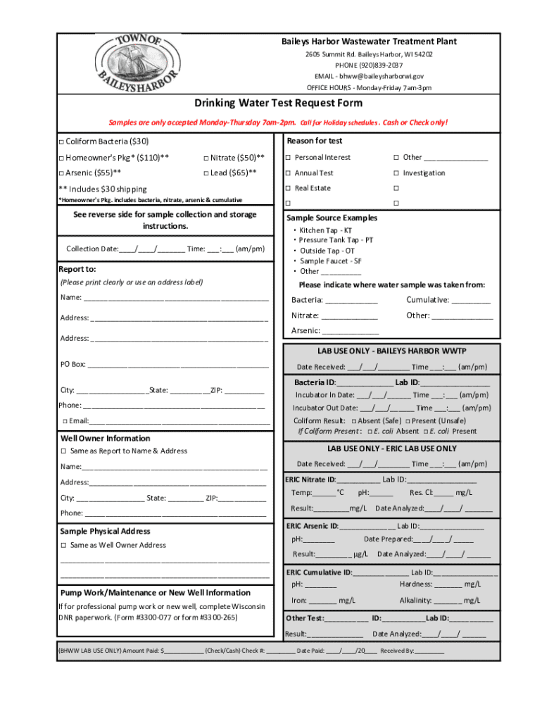 Fillable Online Drinking Water Test Request Form Fax Email Print ...