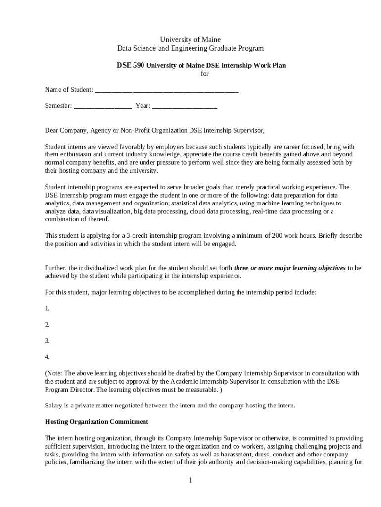 Dse Internship Work Plan Doc Template | pdfFiller
