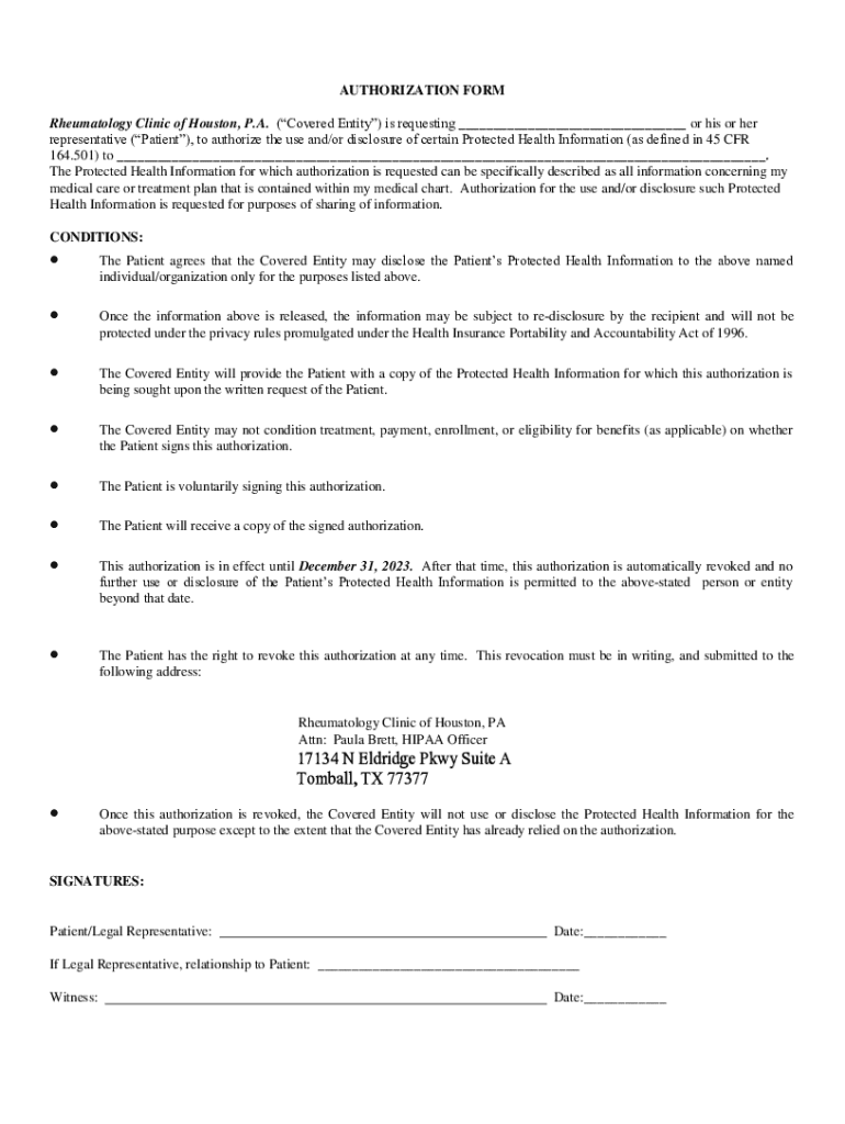 Fillable Online Authorization for Use and Disclosure of Protected Health Information Fax Email ...