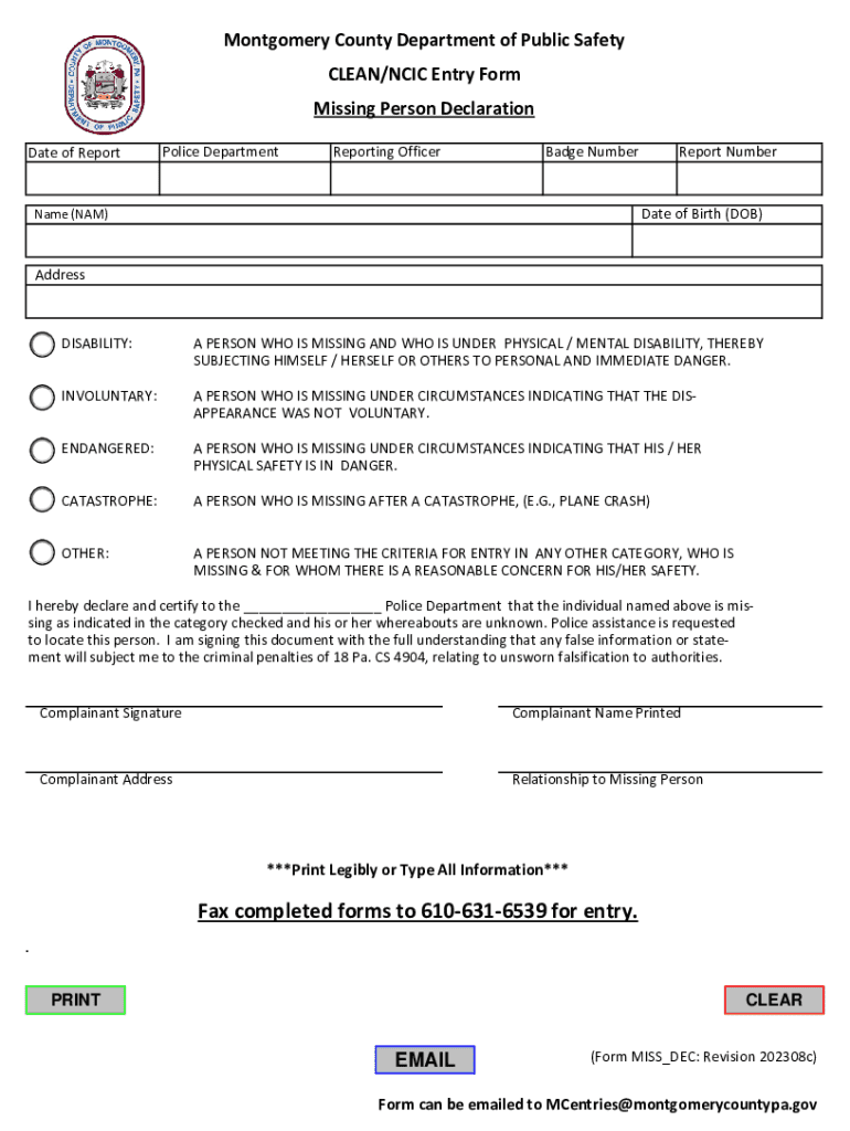 Fillable Online Missing Person Declaration Fax Email Print - pdfFiller