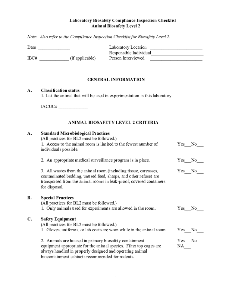 Fillable Online Animal Biosafety Level 2 Fax Email Print - pdfFiller