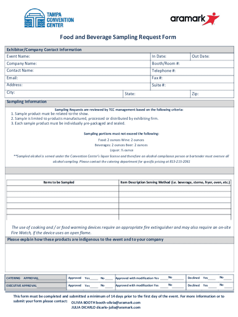 Fillable Online Food and Beverage Sampling Request Fax Email Print ...